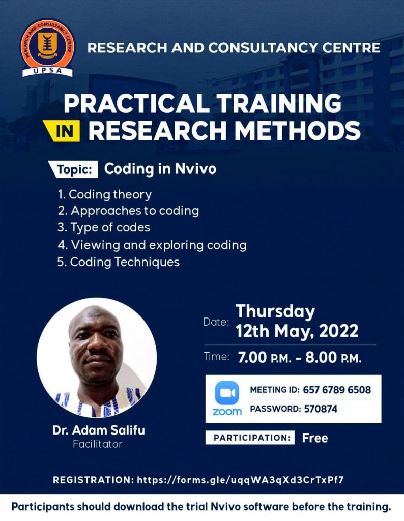 Webinar on Practical Training on Research Methods – UPSA